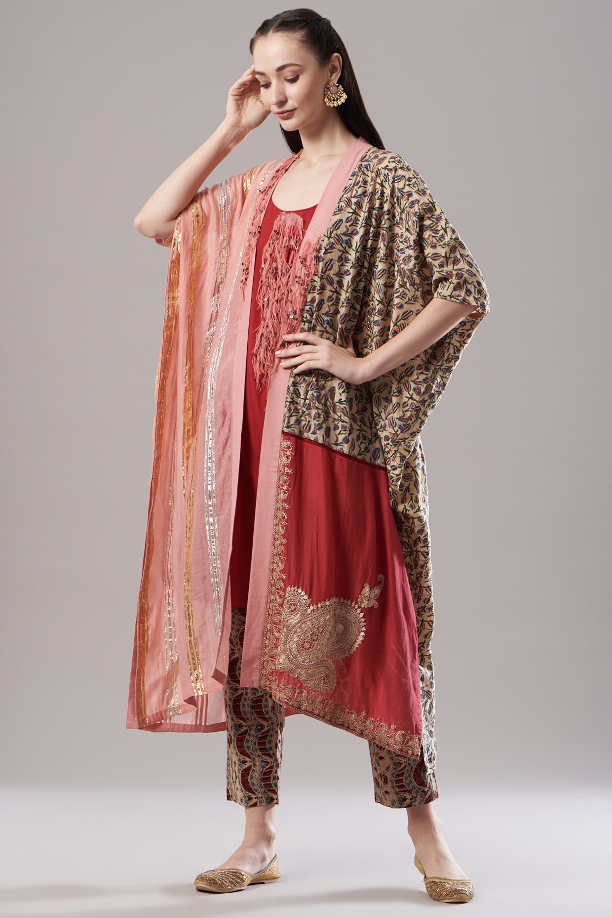 Red Matka Silk Kurta Set by Divya Sheth at Pernia's Pop Up Shop 2025