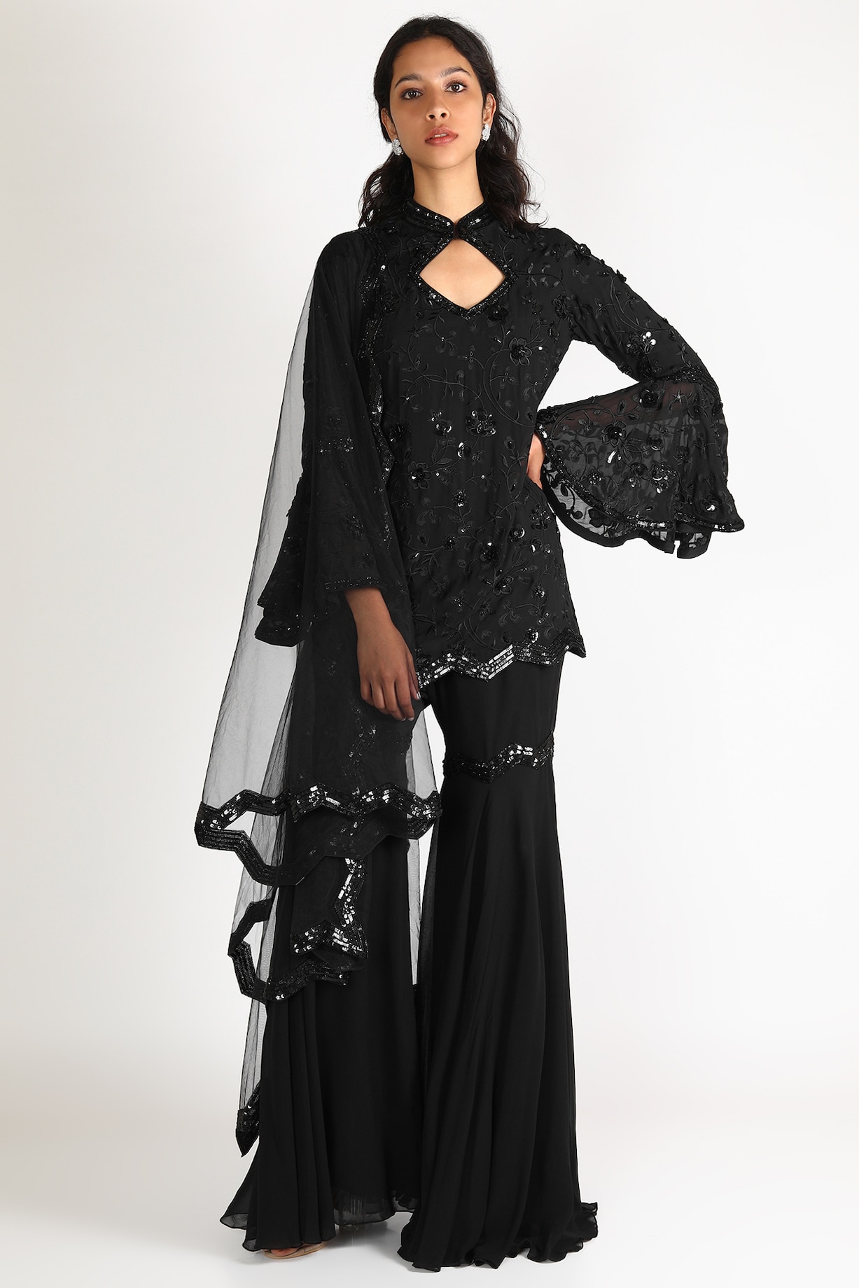 Black Thread Work Gharara Set by Diksha Tandon at Pernia's Pop Up Shop 2025