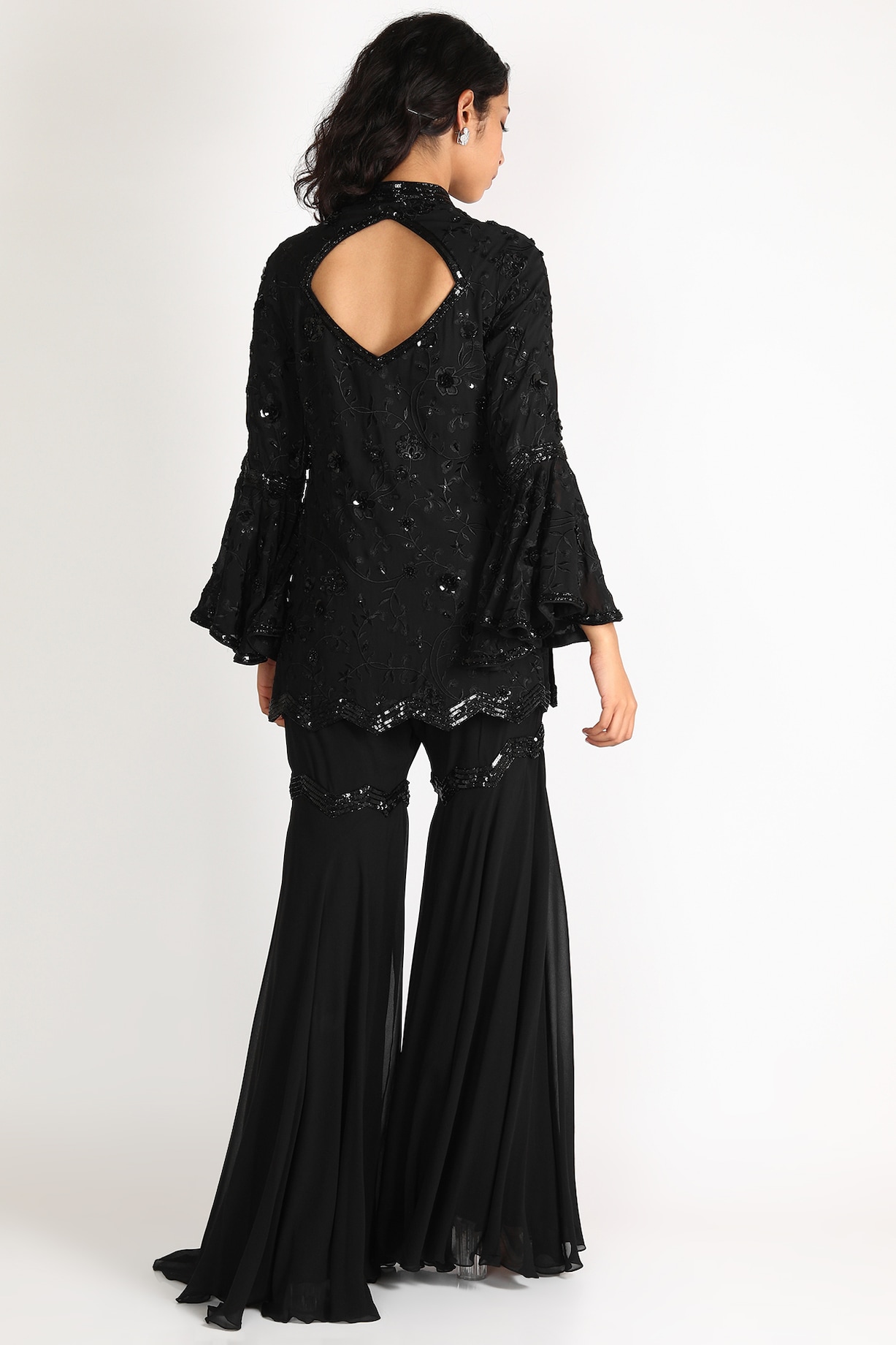 Black Thread Work Gharara Set by Diksha Tandon at Pernia's Pop Up Shop 2025