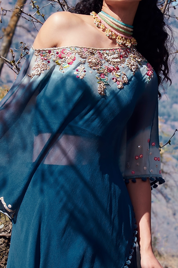 Prussian Blue Shaded Embroidered Cape Set by Dolly J at Pernia's Pop Up ...