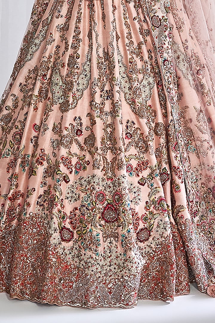 Champagne Pink Raw Silk Embroidered Lehenga Set Design by Dolly J at ...