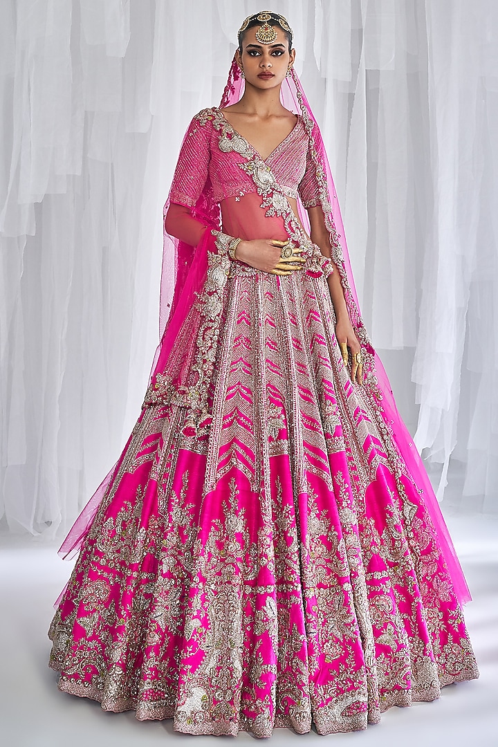Fuchsia Raw Silk Embroidered Bridal Lehenga Set by Dolly J at Pernia's ...