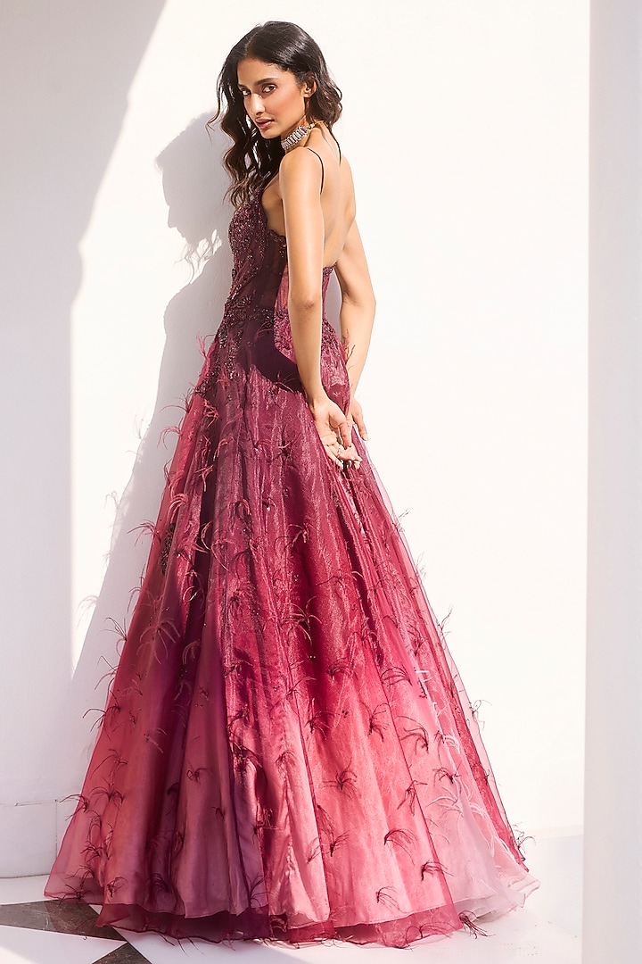 Maroon Shaded Organza Embroidered Gown by Dolly J at Pernia's Pop Up ...