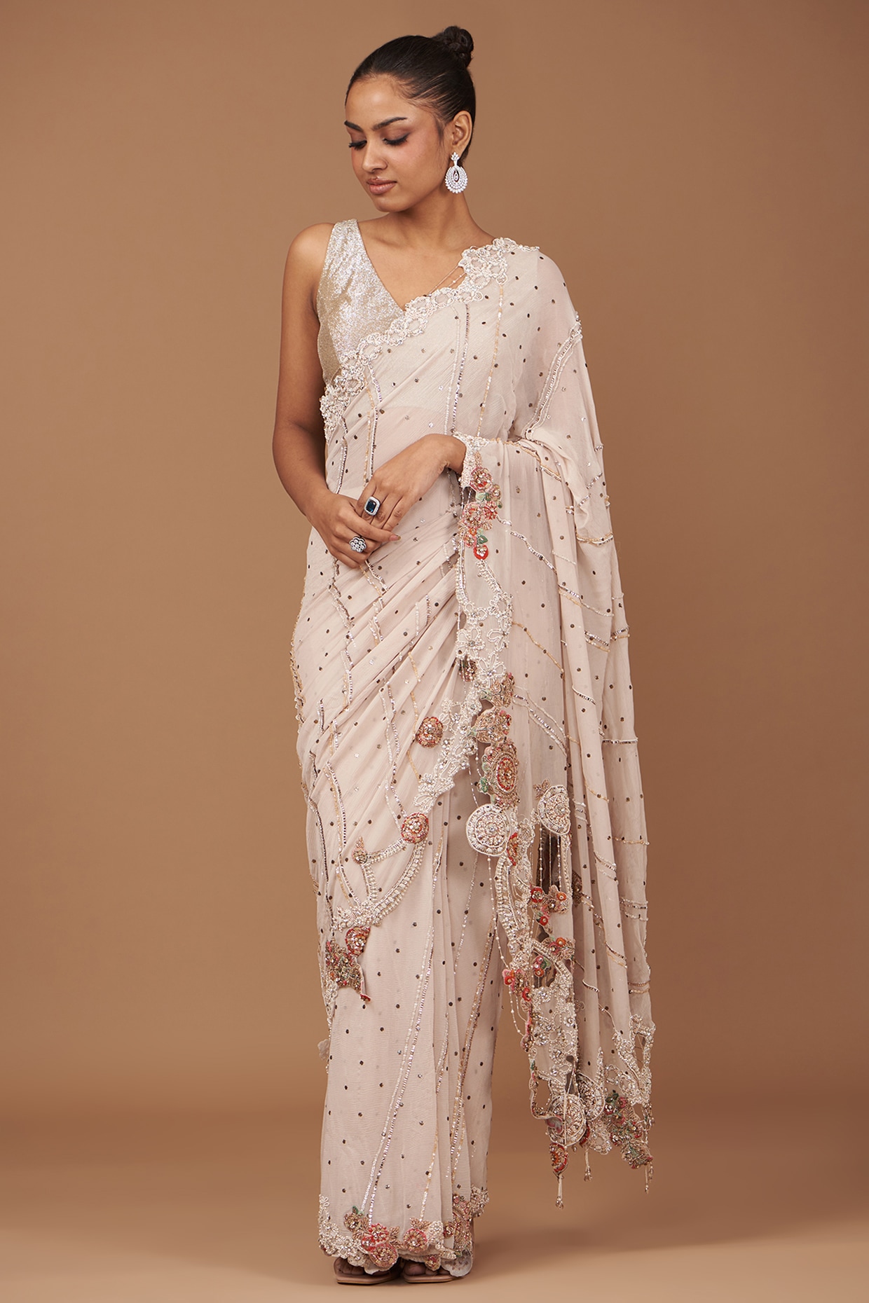Dusty Ivory Mukaish Thread Embroidered Saree Set by Dolly J at Pernia's ...