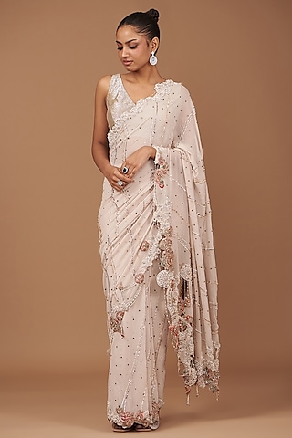 Dusty Ivory Mukaish Thread Embroidered Saree Set by Dolly J at Pernia's ...