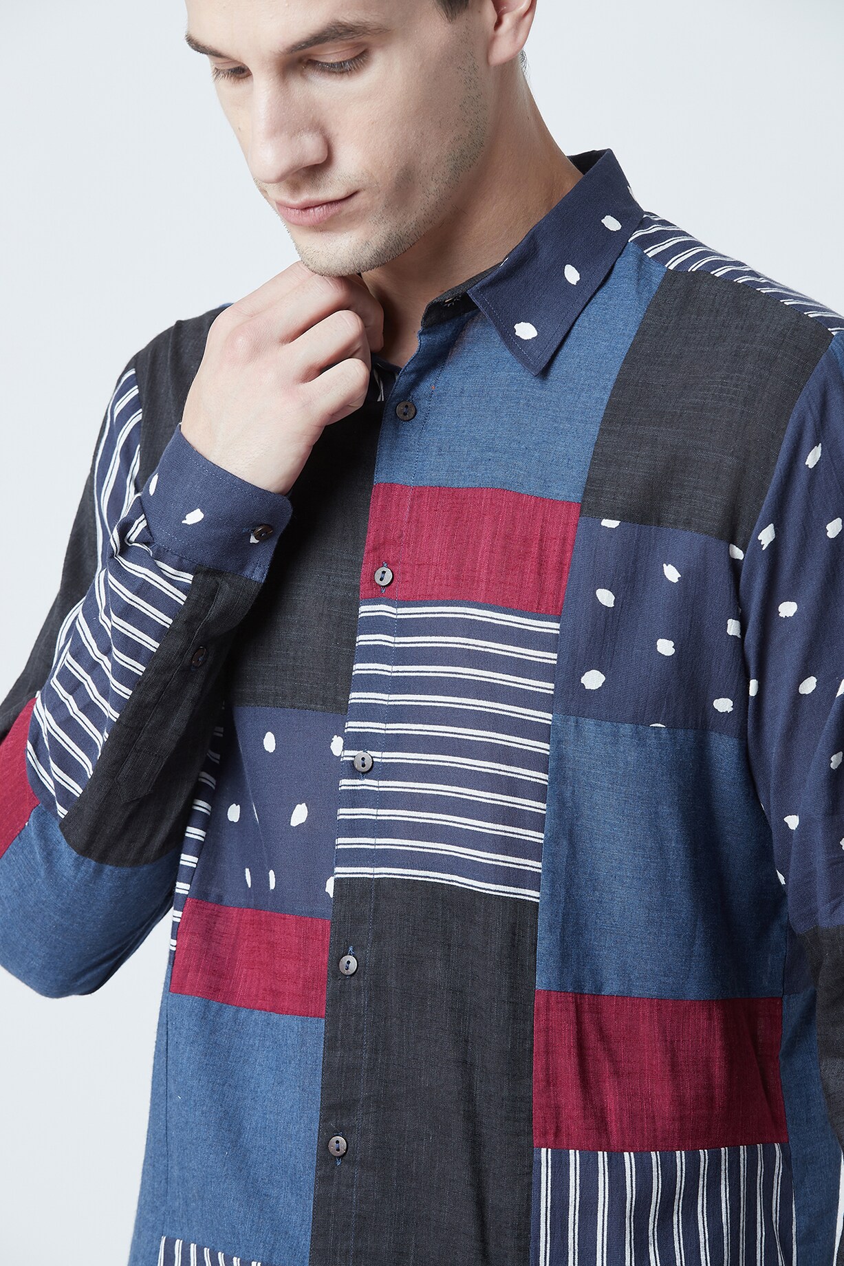 Multi Colored Patch Work Shirt by Doodlage Men at Pernia's Pop Up Shop 2024