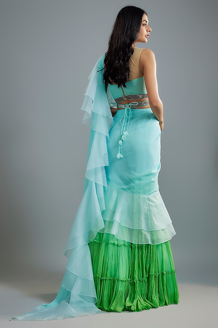 Aqua Green Pant Saree Set by Dinesh Malkani at Pernia's Pop Up Shop 2026