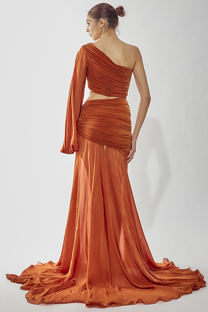 Rust Malai Lycra & Chiffon Gown by Deme by Gabriella at Pernia's Pop Up ...