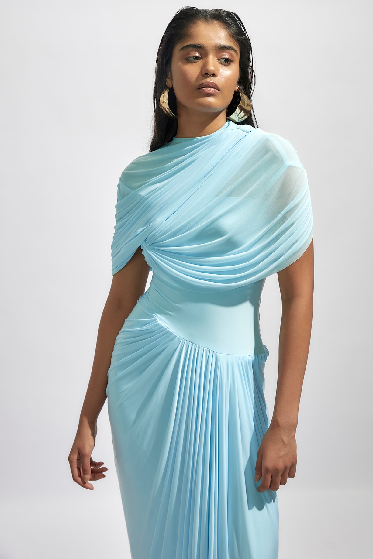 Blue Net Draped Dress by Deme by Gabriella at Pernia's Pop Up Shop 2025