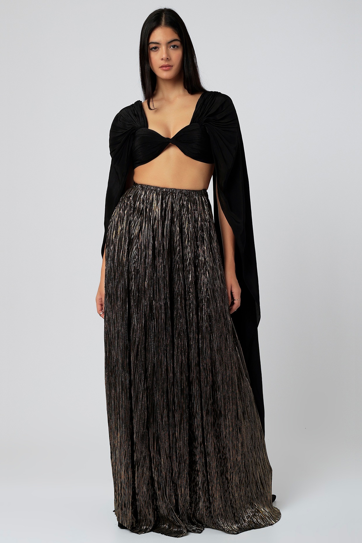 Black & Gold Crinkle Lehenga Set by Deme by Gabriella at Pernia's Pop ...