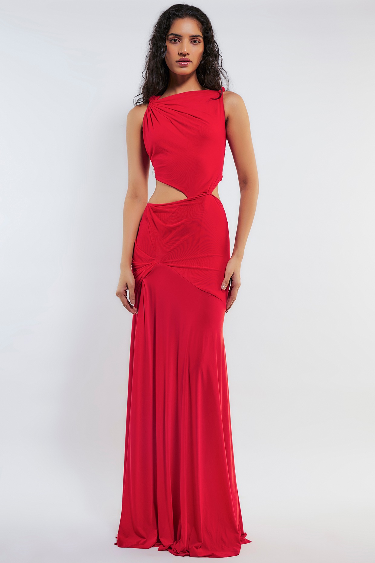 Red Net Ruched Maxi Dress by Deme by Gabriella at Pernia's Pop Up Shop 2025