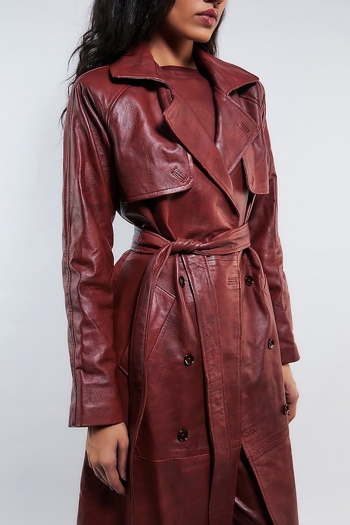 Cherry Red Leather Trench Coat Set By Deme By Gabriella At Pernias Pop
