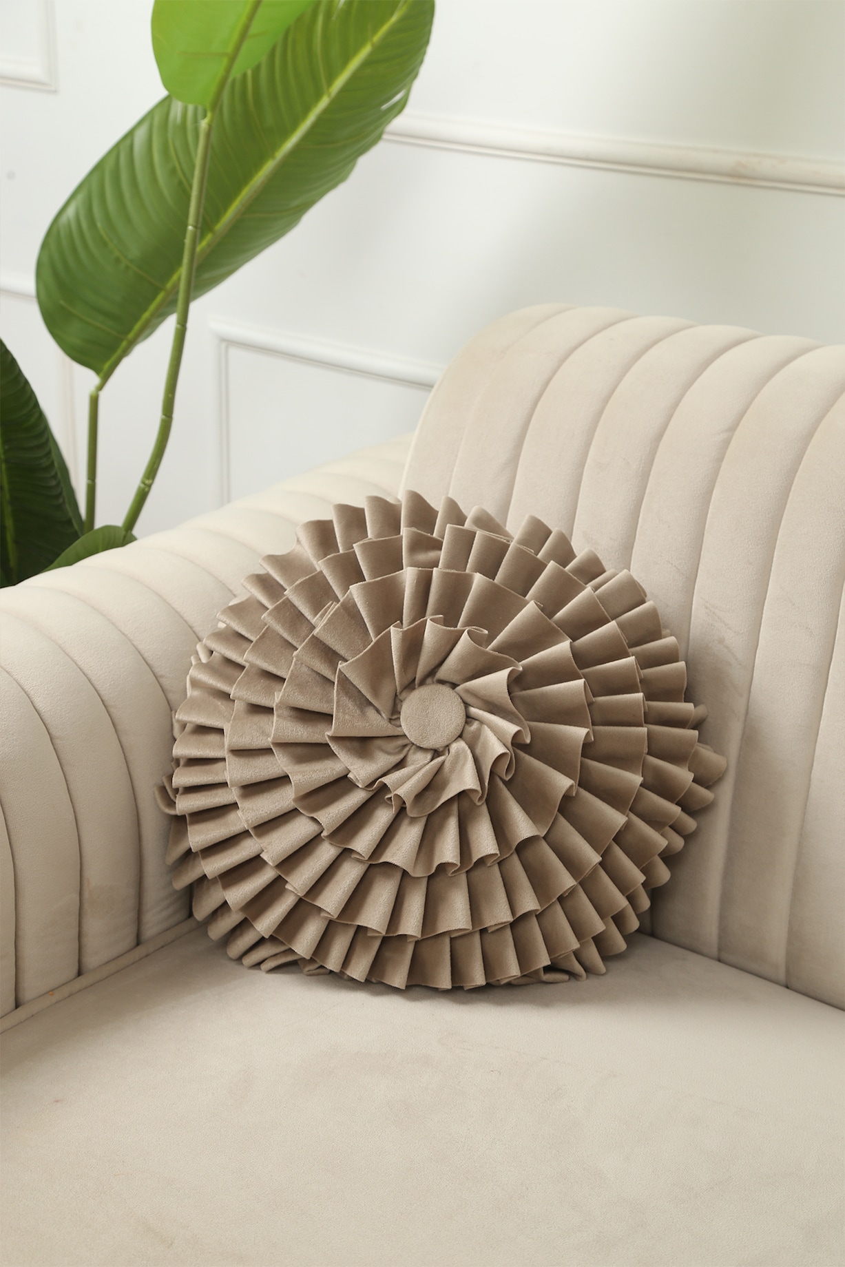 Floret Beige Round Cushion Cover Design by Mason Home at Pernia's Pop ...