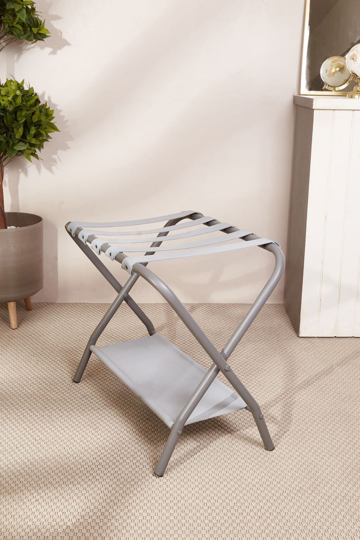 Grey Faux Leather & Iron Luggage Rack by Mason Home at Pernia's Pop Up ...