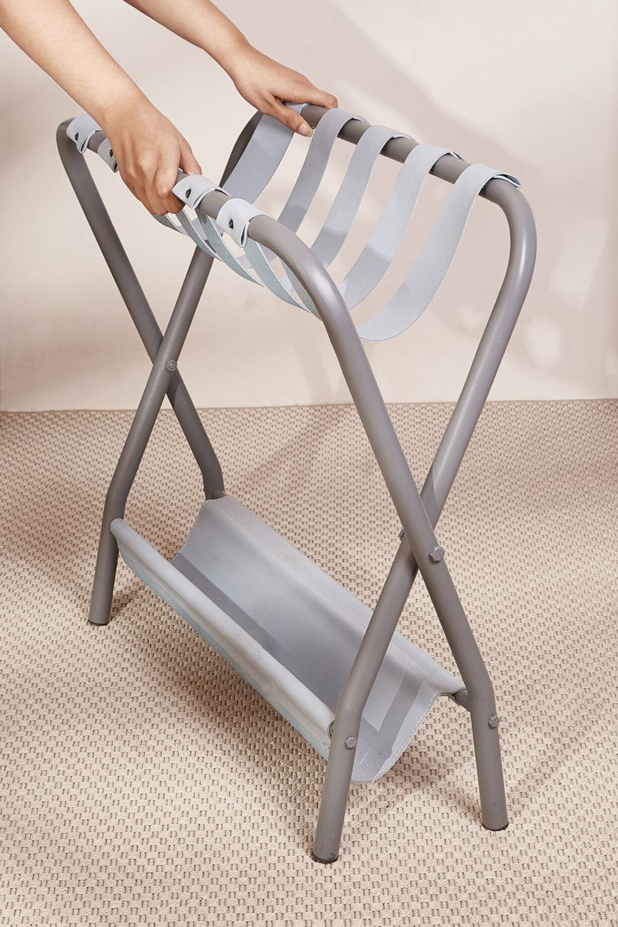 Grey Faux Leather & Iron Luggage Rack by Mason Home at Pernia's Pop Up ...