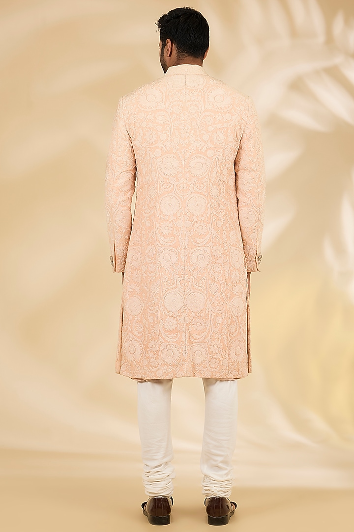 Blush Silk Groom Indowestern Set by Divyam Mehta Men at Pernia's Pop Up Shop 2025