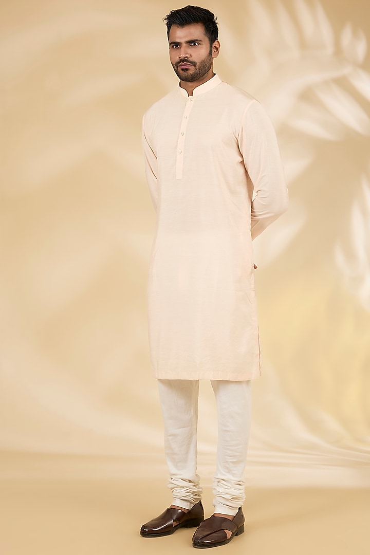 Blush Silk Groom Indowestern Set by Divyam Mehta Men at Pernia's Pop Up Shop 2025