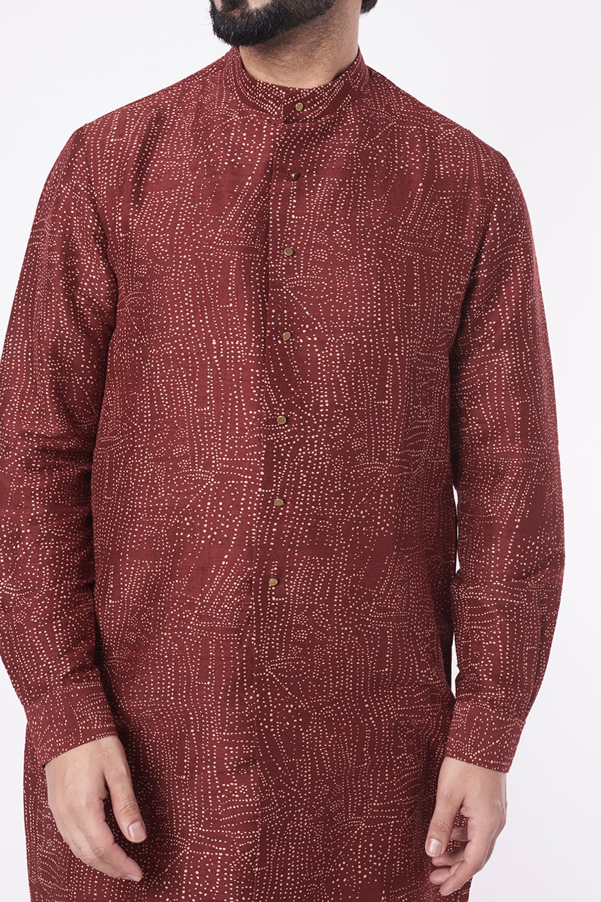 Maroon Block Printed Kurta Set by Divyam Mehta Men at Pernia's Pop Up ...