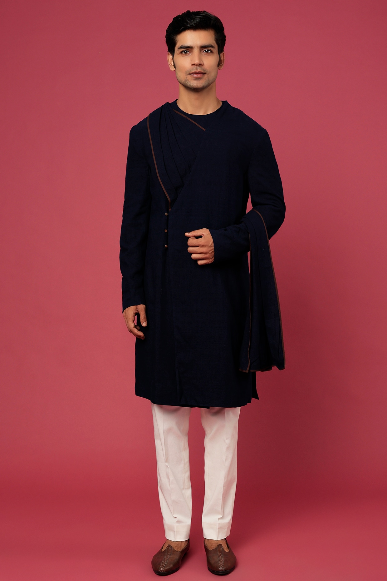 Dark Blue Matka Silk Kurta Set by Divyam Mehta Men at Pernia's Pop Up ...