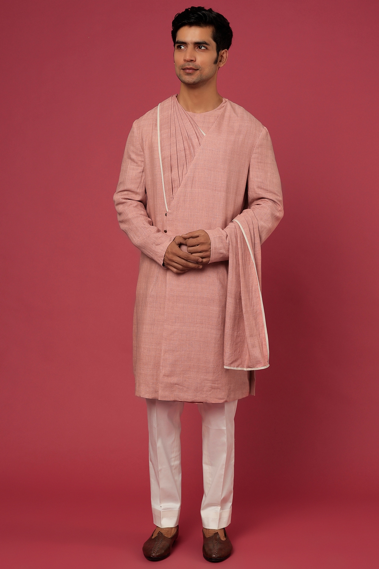 Peach Pink Raw Silk Kurta Set by Divyam Mehta Men at Pernia's Pop Up ...