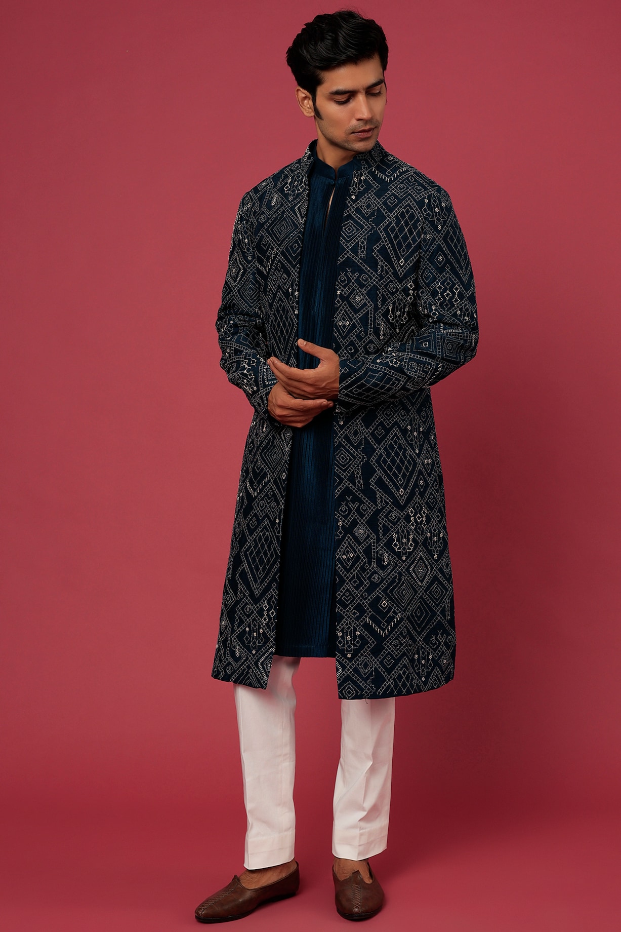 Blue Embroidered Indo Western Set by Divyam Mehta Men at Pernia's Pop Up Shop 2025