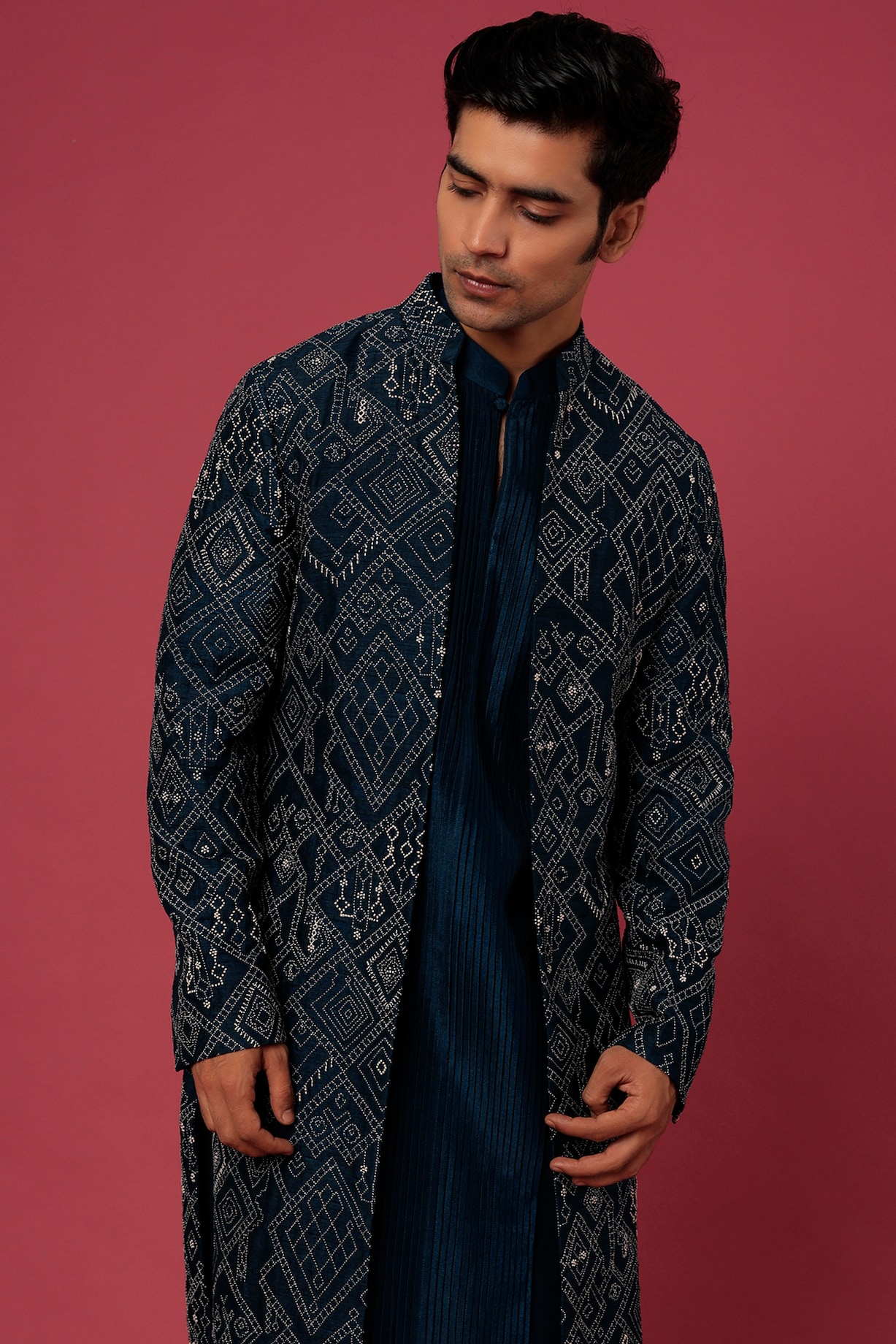 Blue Embroidered Indo Western Set by Divyam Mehta Men at Pernia's Pop Up Shop 2025