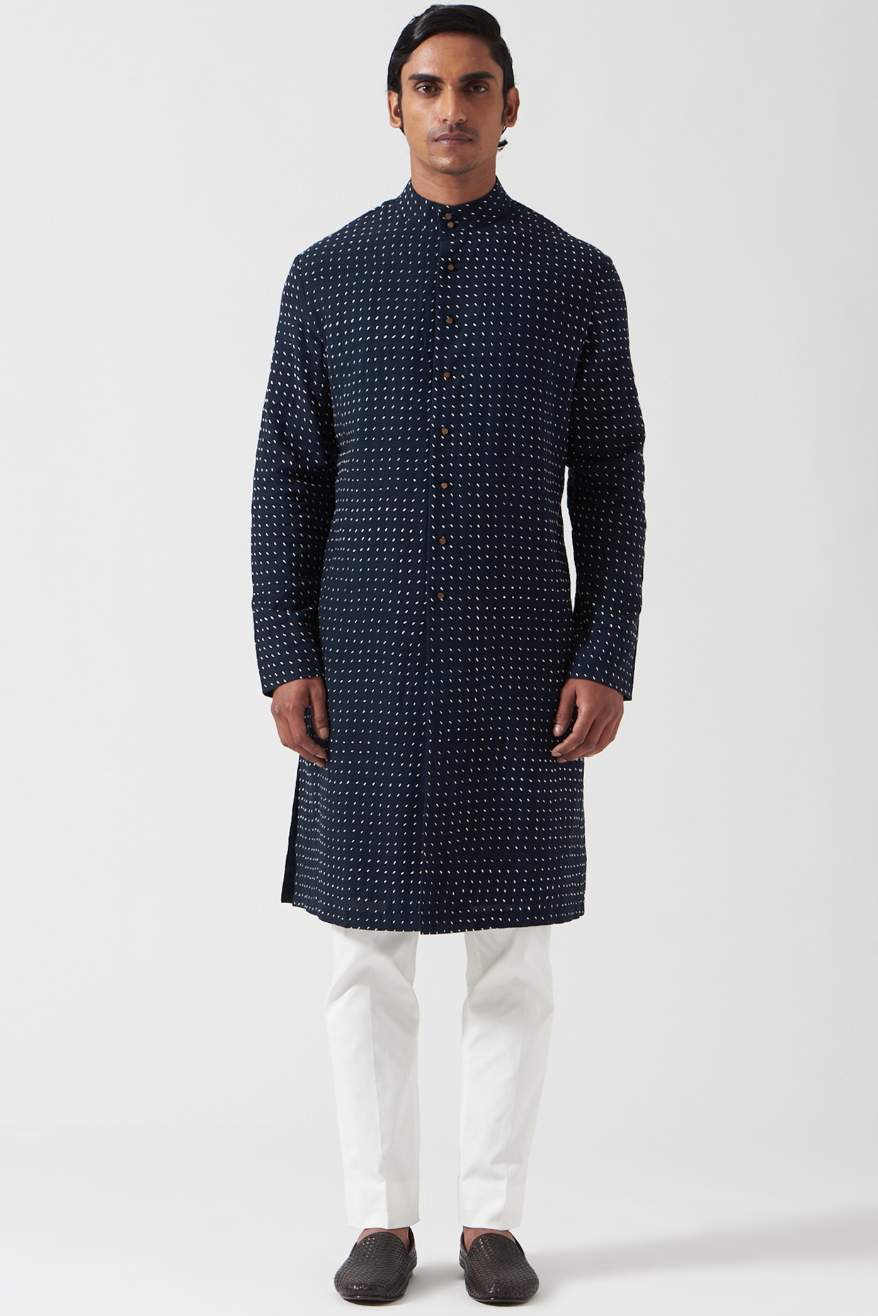 Space Blue Matka Silk Kurta Set by Divyam Mehta Men at Pernia's Pop Up ...