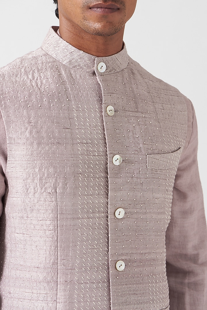 Lavender Matka Silk Kurta Set With Sadri Jacket by Divyam Mehta Men at ...