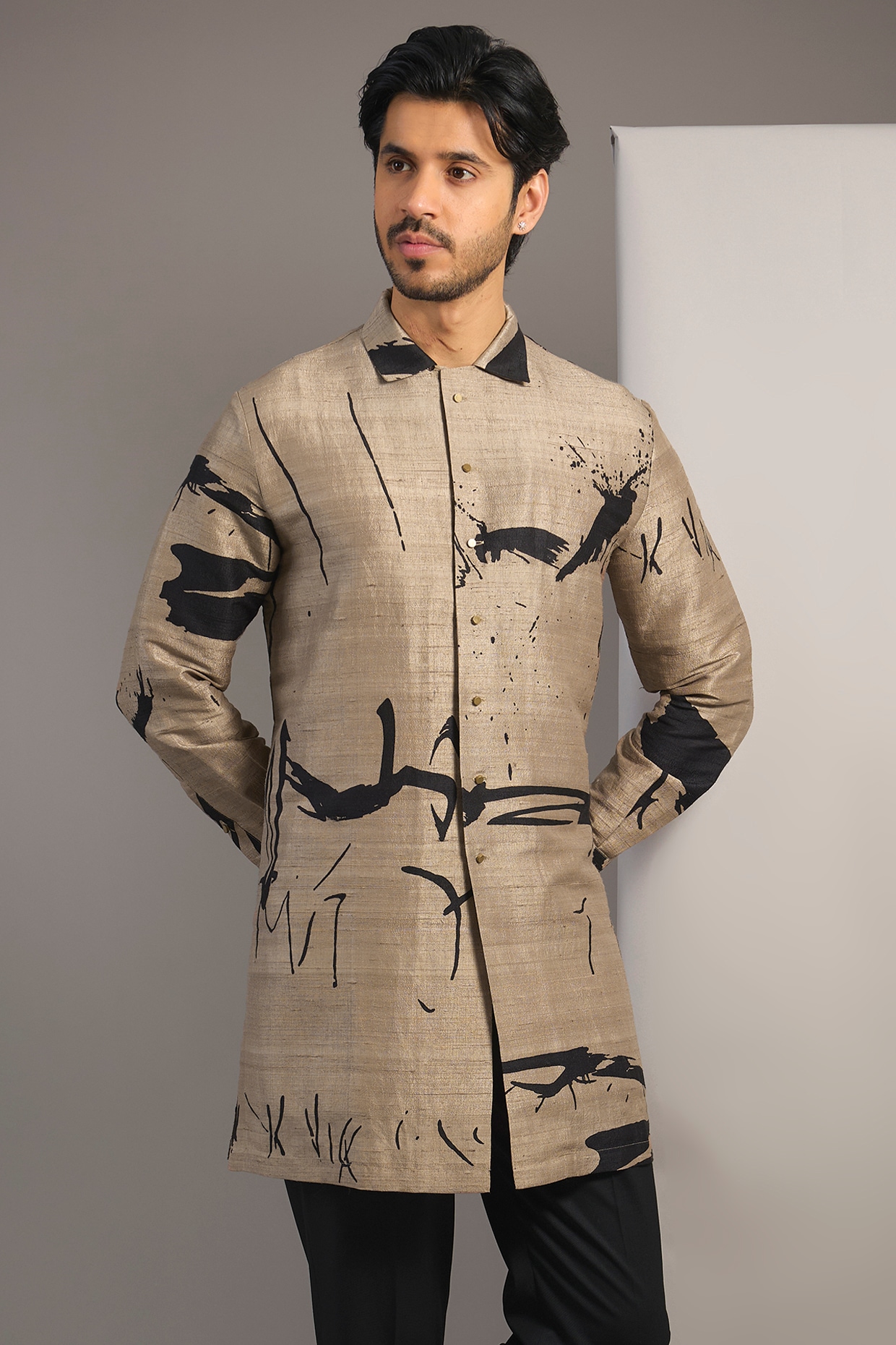Beige Raw Silk Kurta by Divyam Mehta Men at Pernia's Pop Up Shop 2025