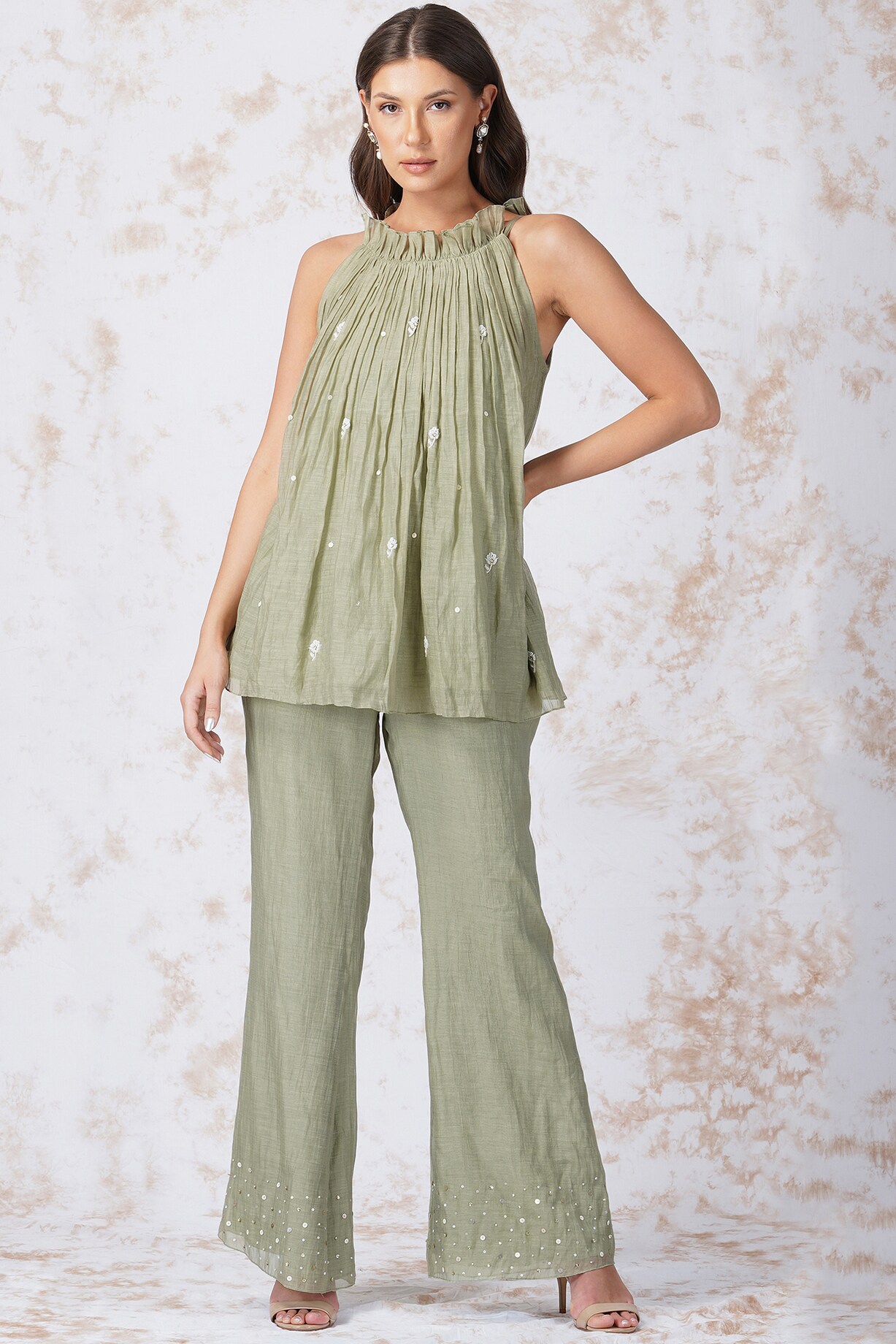 Mint Green Chanderi Pant Set Design by Devyani Mehrotra at Pernia's Pop ...