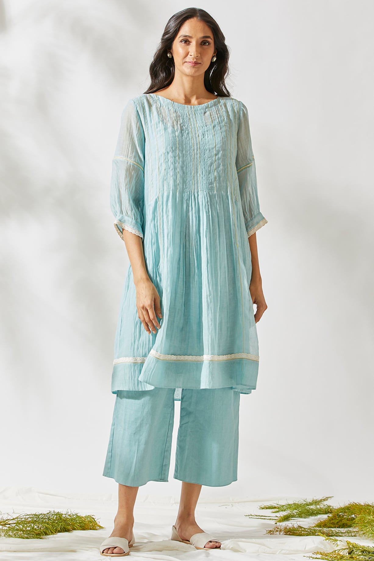 Sky Blue Embroidered Tunic Set by Devyani Mehrotra at Pernia's Pop Up ...