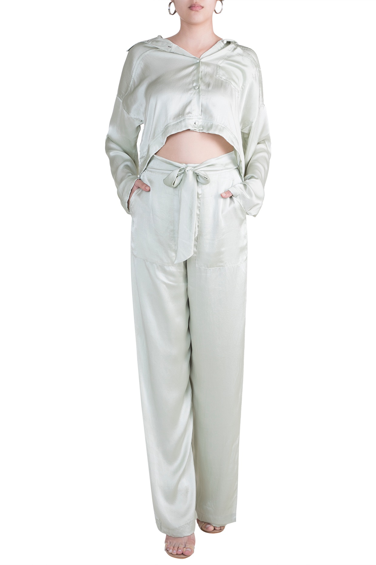 Mint Green Cropped Shirt With Pants & Belt by Deme by Gabriella at ...