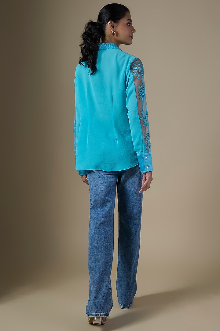 Powder Blue Georgette & Net Shirt by Dilnaz Karbhary at Pernia's Pop Up ...