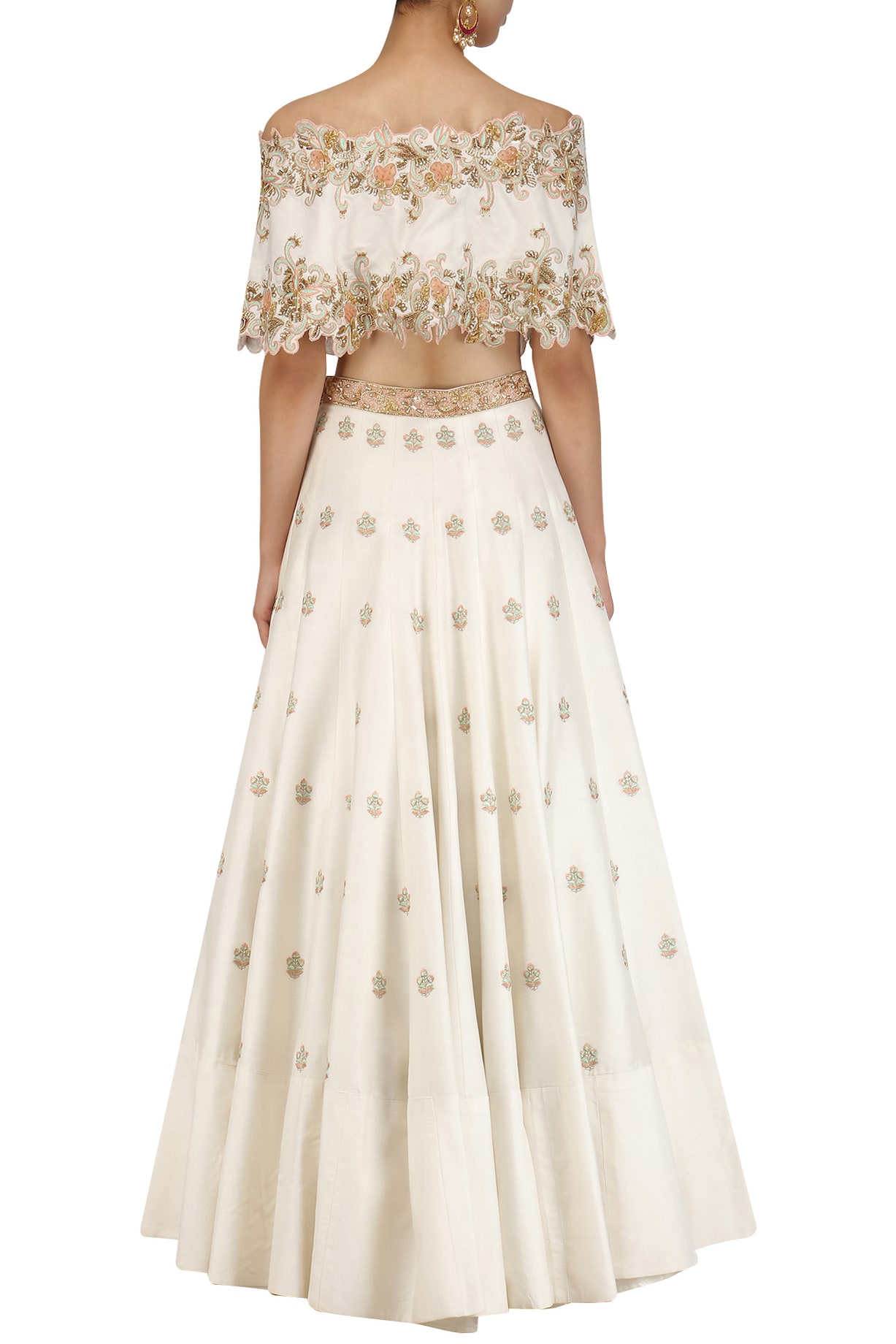 Ivory off shoulder cape with lehenga set available only at Pernia's Pop ...
