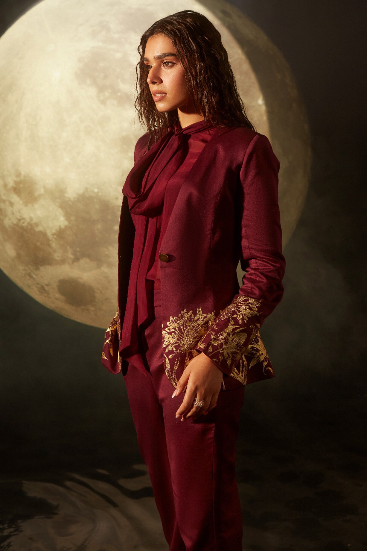 Maroon Silk Chanderi Printed Blazer Set by DOHR INDIA at Pernia's Pop ...