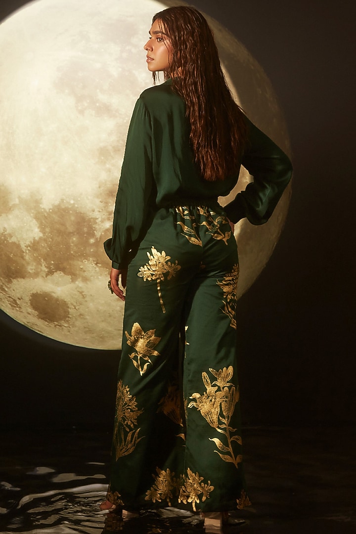 Emerald Green Modal satin Printed Co-ord Set by DOHR INDIA at Pernia's ...