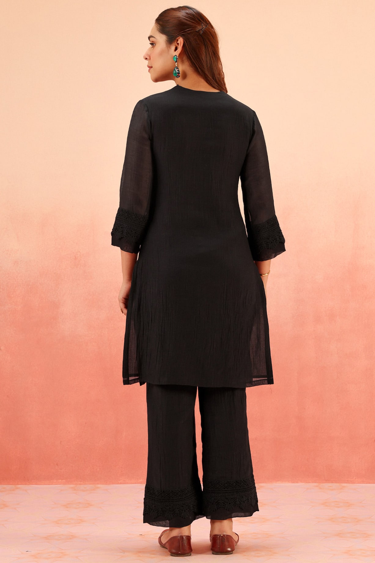 Black Cotton Silk Short Straight Kurta Set by DOHR INDIA at Pernia's ...