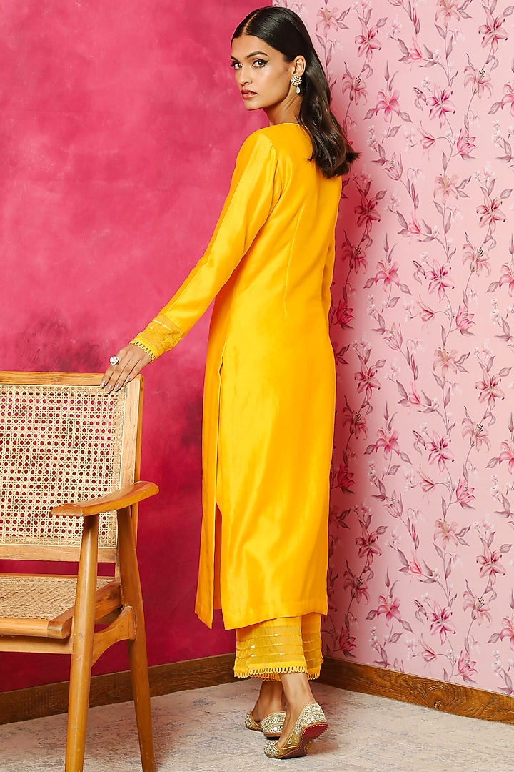 Bright Yellow Embellished Kurta Set Design by DOHR INDIA at Pernia's ...