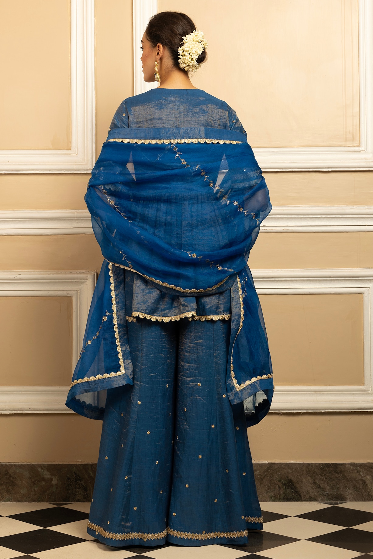 Blue Tissue Chanderi Sharara Set by DOHR INDIA at Pernia's Pop Up Shop 2025