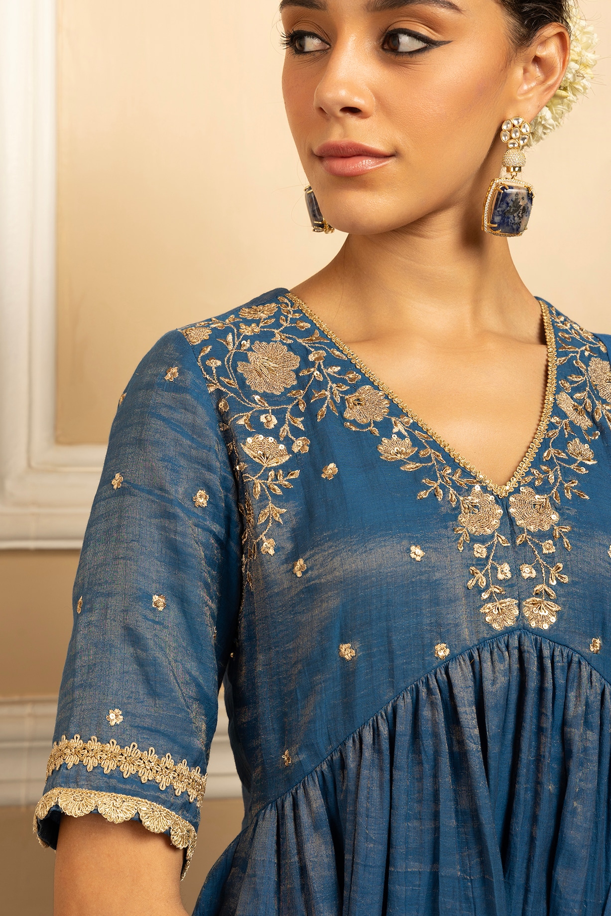 Blue Tissue Chanderi Sharara Set by DOHR INDIA at Pernia's Pop Up Shop 2025