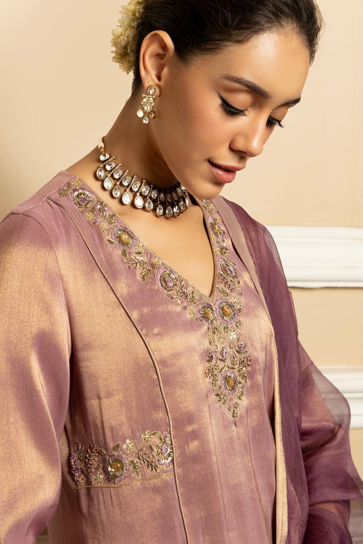 Purple Tissue Blend Sequins Embroidered Kurta Set by DOHR INDIA at ...