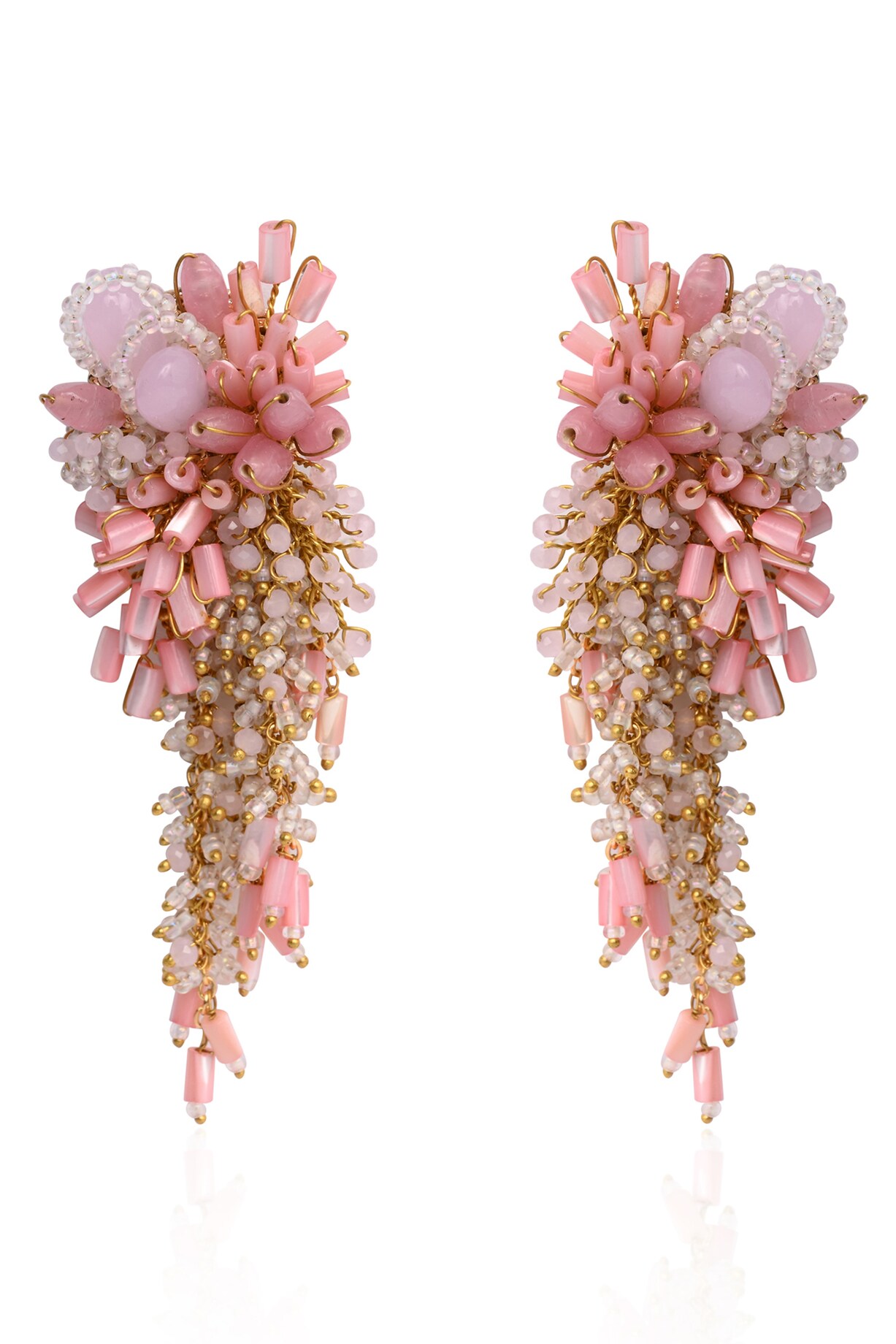 Gold Finish Pink Mother Of Pearl Dangler Earrings by House of D'oro at ...
