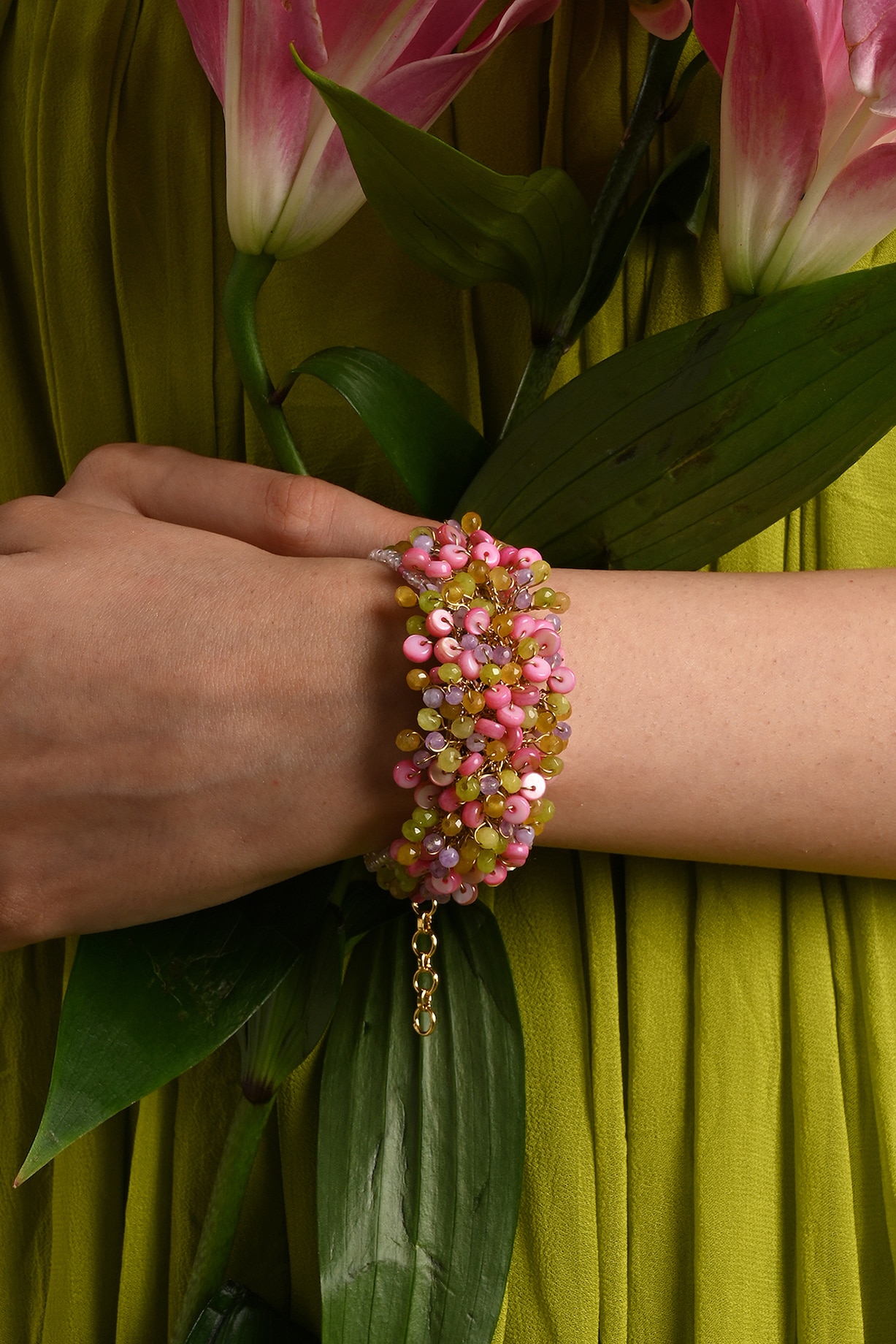 Gold Finish Pink Mother Of Pearl Bracelet by House of D'oro at Pernia's ...