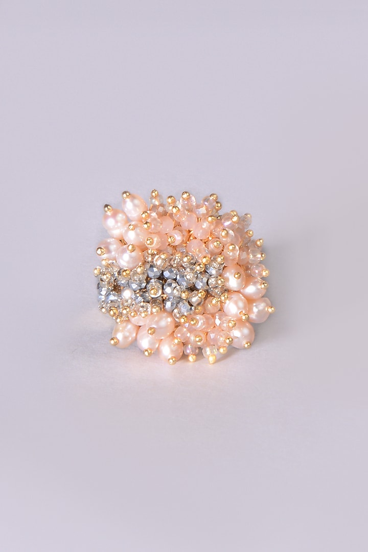 Gold Finish Peach & Bluish Grey Pearl Finger Ring by House of D'oro at ...