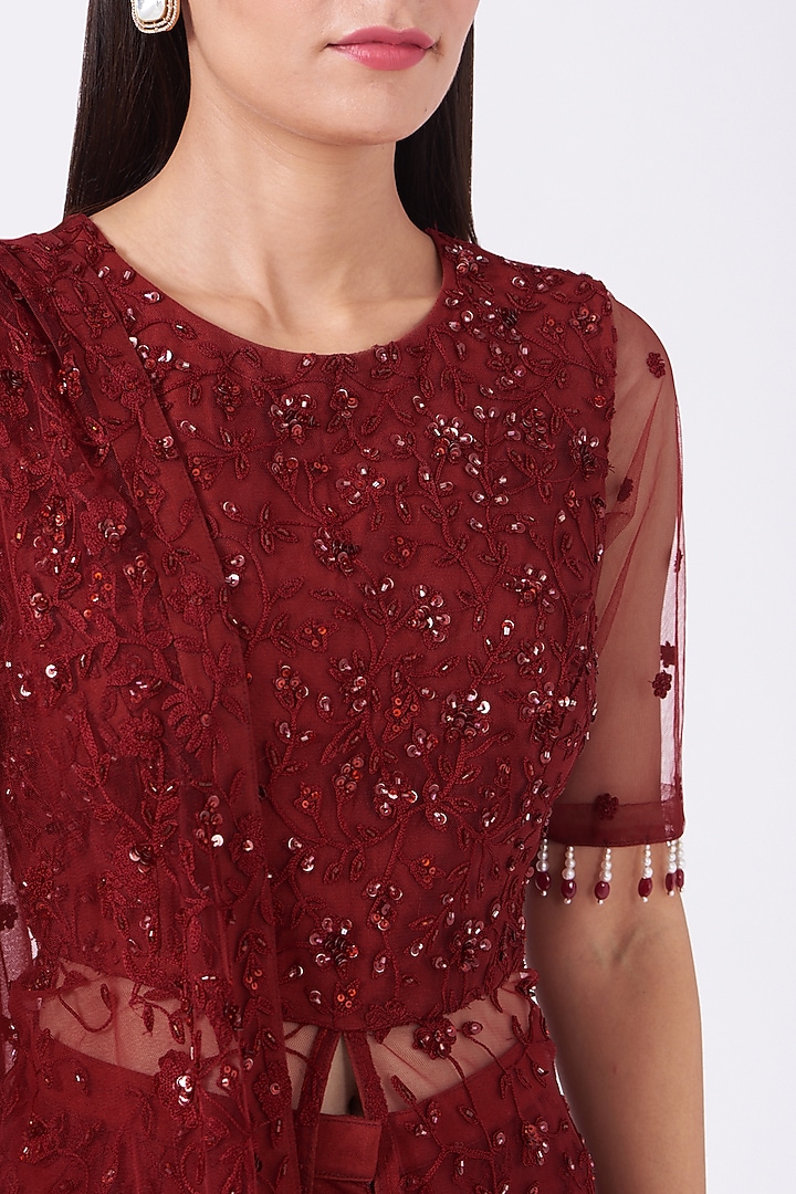 Maroon Hand Embroidered Sharara Set by Design O Stitch at Pernia's Pop ...