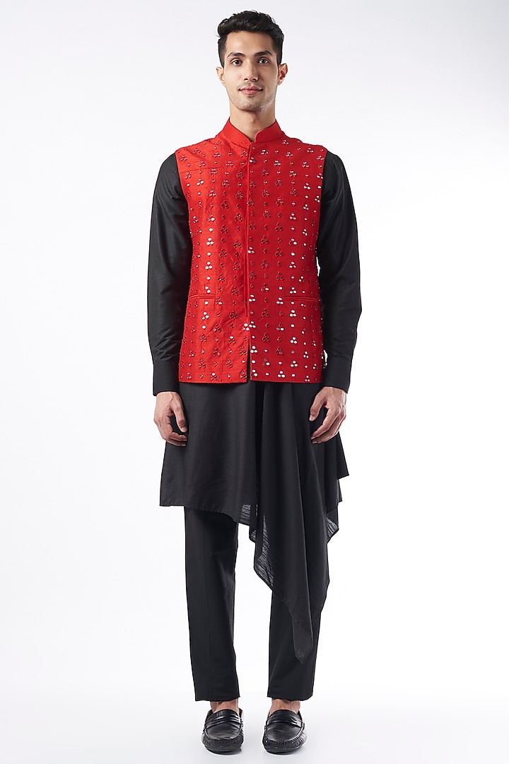 Red Raw Silk Jawahar Jacket by Design O Stitch Men at Pernia's Pop Up ...