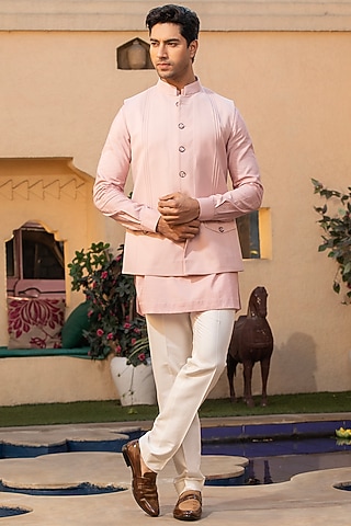 Pink Suiting Fabric & Cotton Silk Jawahar Jacket Set by Design O Stitch ...