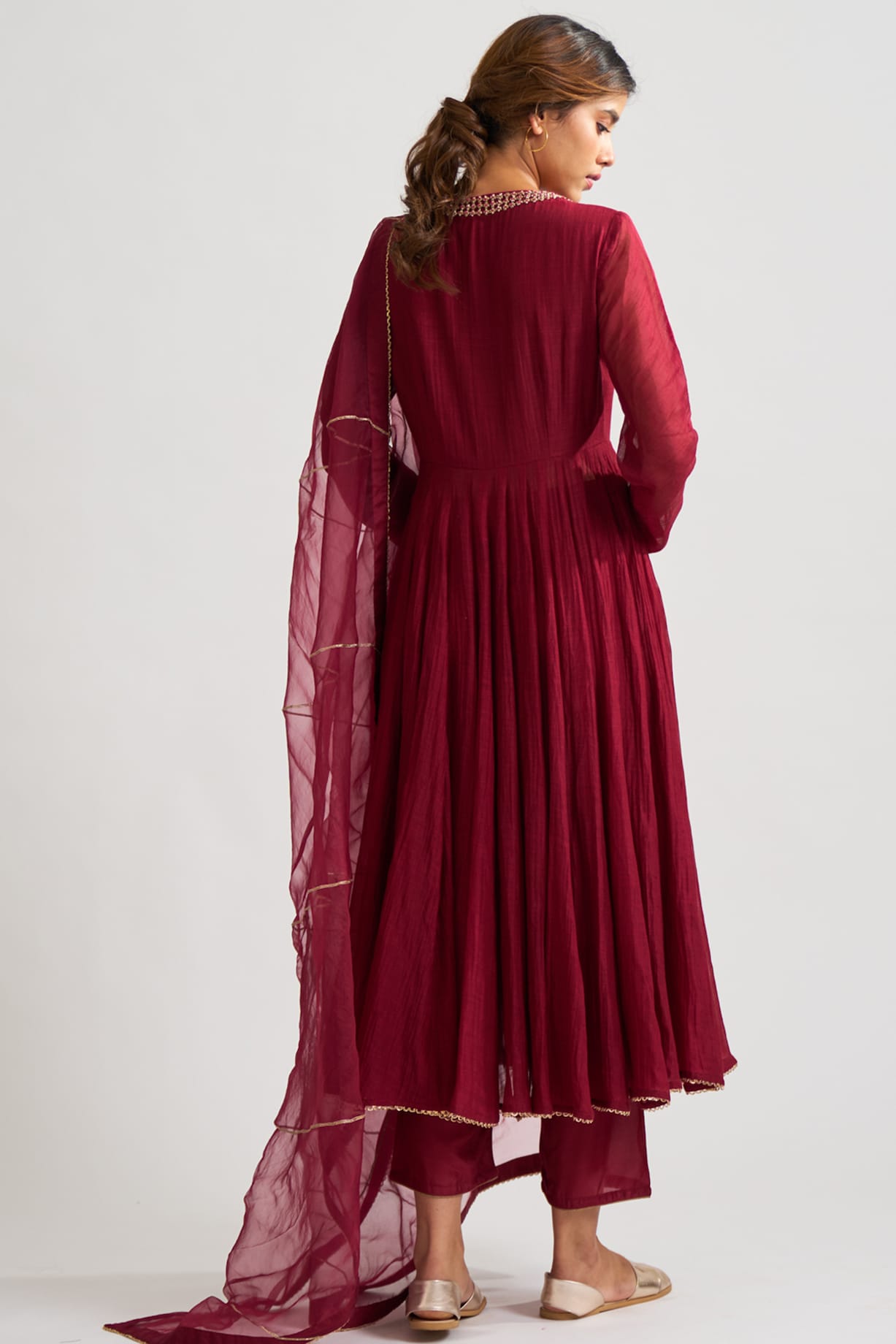 Maroon Hand Embroidered Anarkali Set by Dot at Pernia's Pop Up Shop 2025