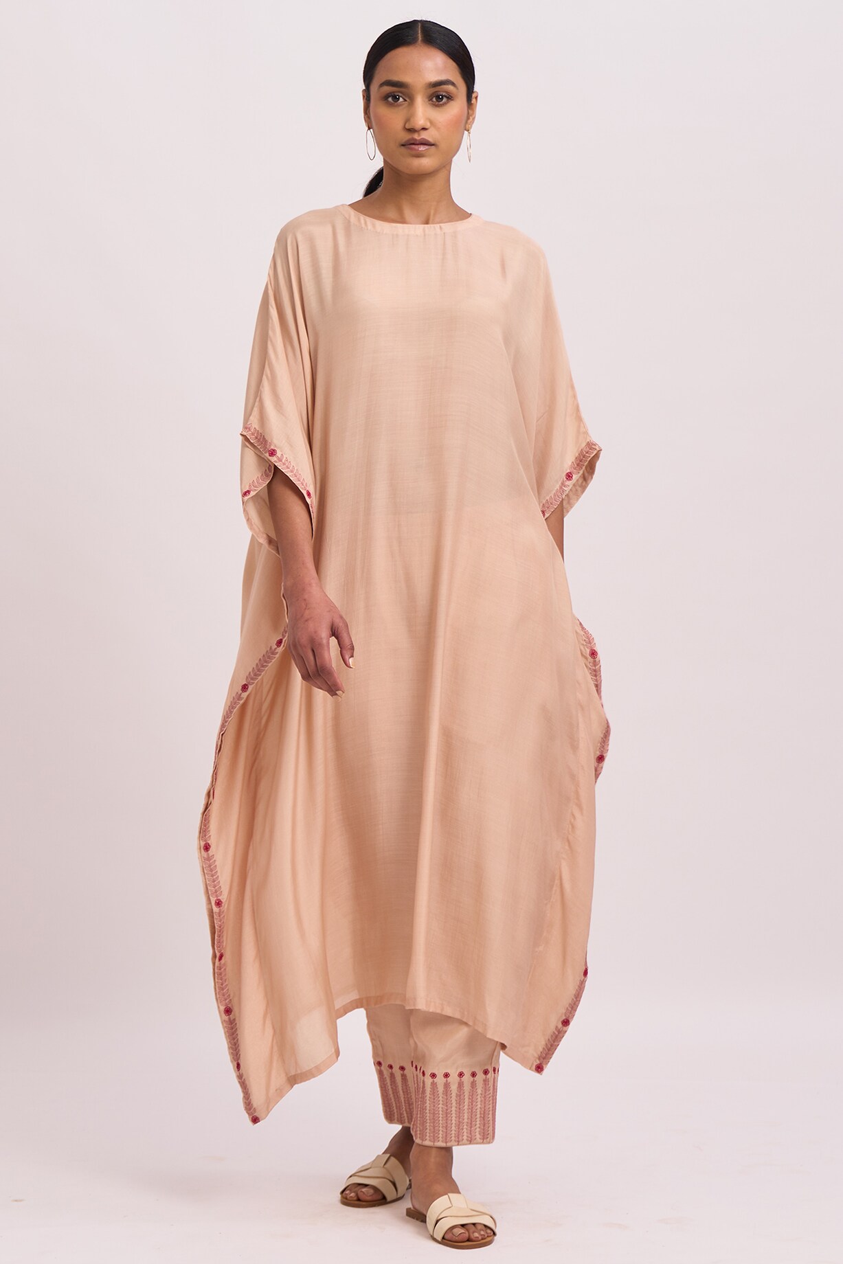 Peach Embroidered Kaftan Kurta Set Design by Dot at Pernia's Pop Up ...