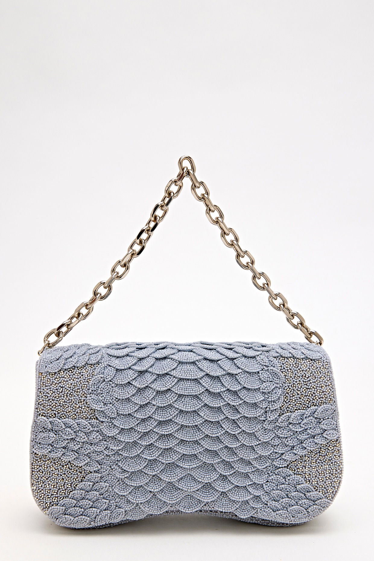 Coin Grey Suede Bead Hand Embroidered Clutch by Doux Amour at Pernia's ...